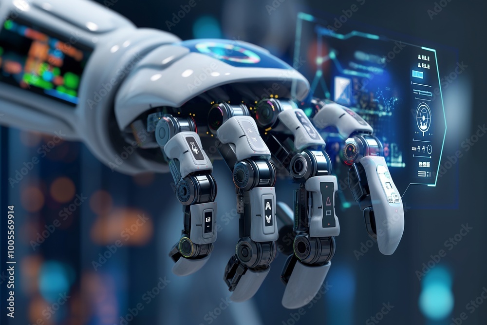 "Robot with a detailed HUD graphic display, showcasing advanced ...