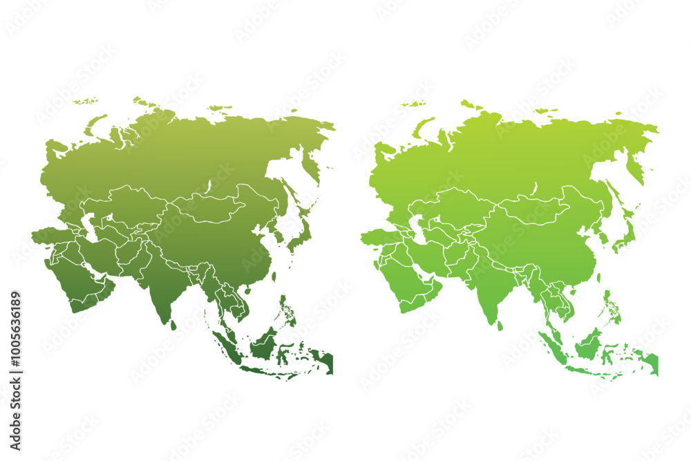 Main regions of Asia. Political map with single countries. Colored ...