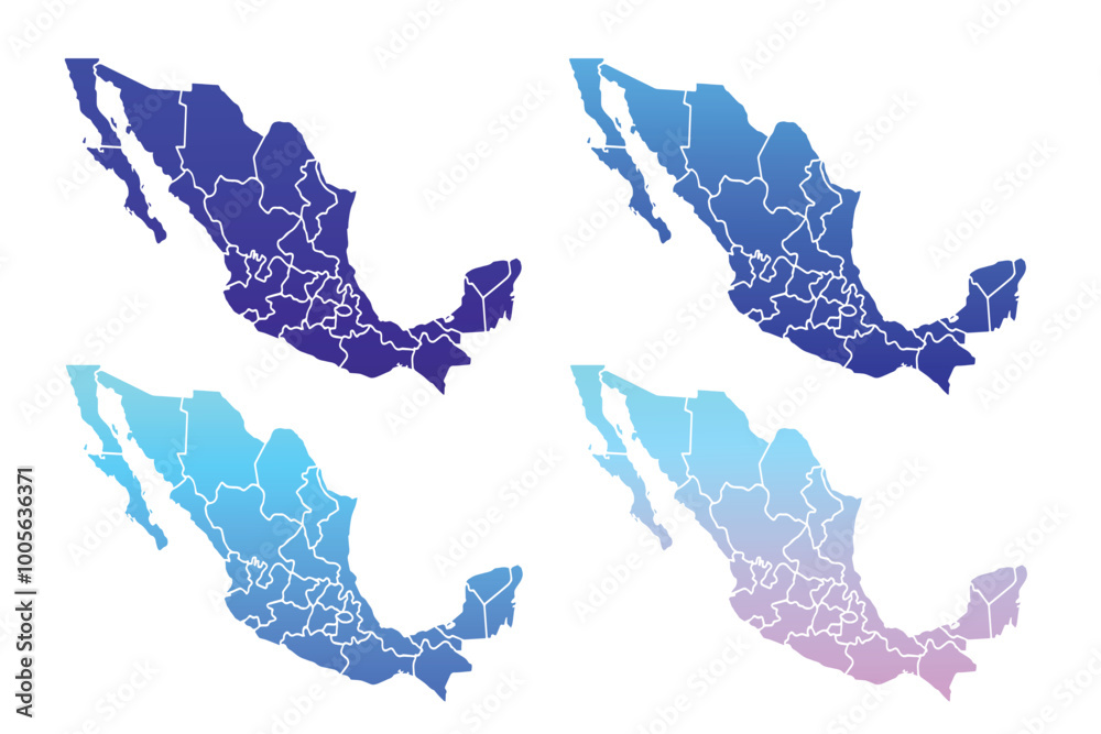 Mexico map color with regions flat design illustration vector Stock ...