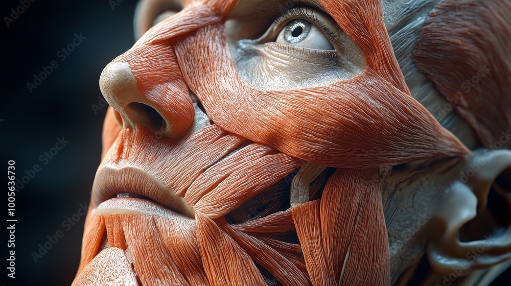 Anatomical model of human facial muscles, detailed Stock Illustration ...