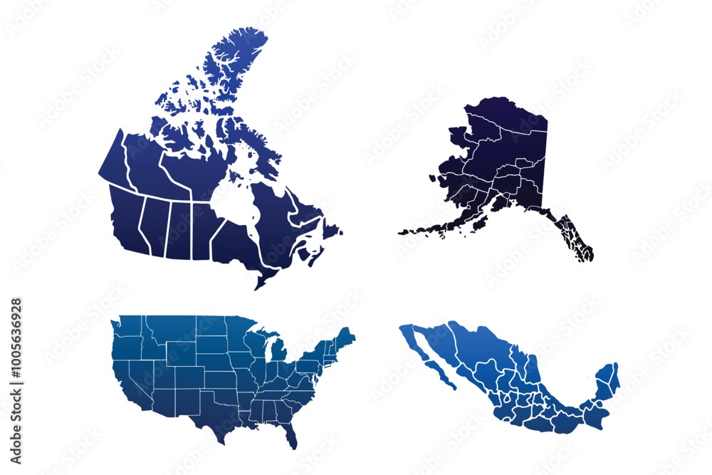 Political North America Map vector illustration with different colors ...