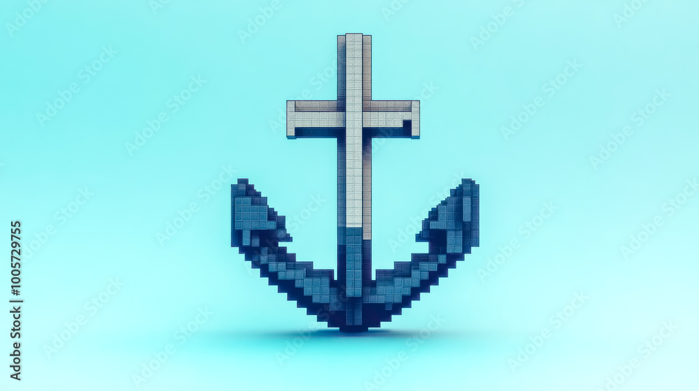 Pixel art anchor standing on blue background Stock Illustration | Adobe ...