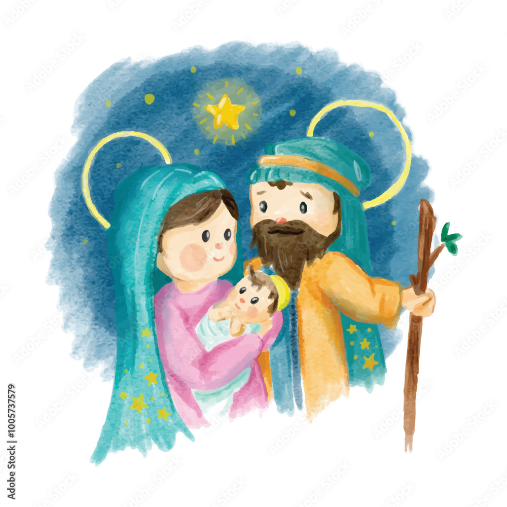 Christmas nativity religious Bethlehem crib scene, with Holy family of ...