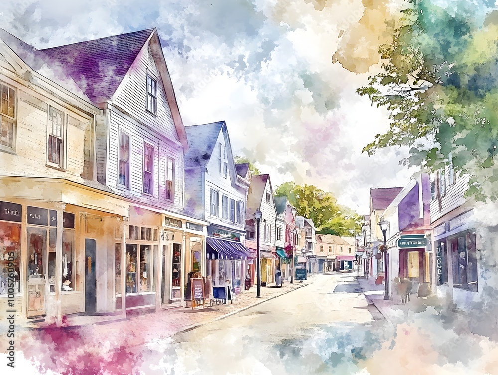 Picturesque small town main thoroughfare lined with well preserved ...