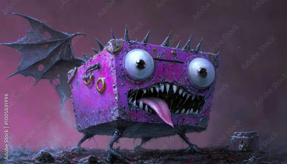 A cursed treasure chest turned monster, featuring jagged teeth, a long ...