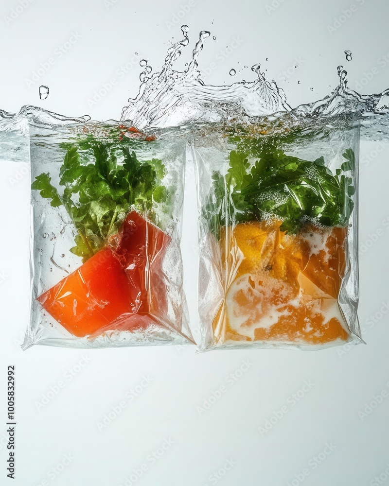 Biodegradable packaging dissolving in water, demonstrating ecofriendly ...