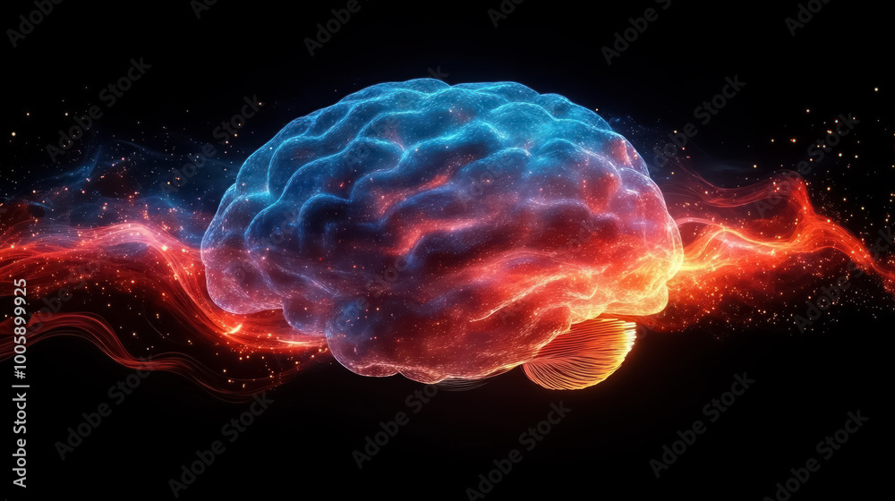 Self care and mental health concept. Human brain with vibrant melody ...