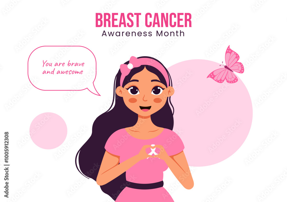Breast Cancer Awareness Month Social Media Illustration Cartoon Hand ...