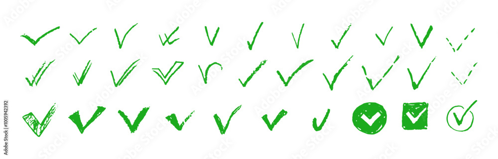 Set of check mark shapes. Red V handdrawn signs collection. Yes symbols ...