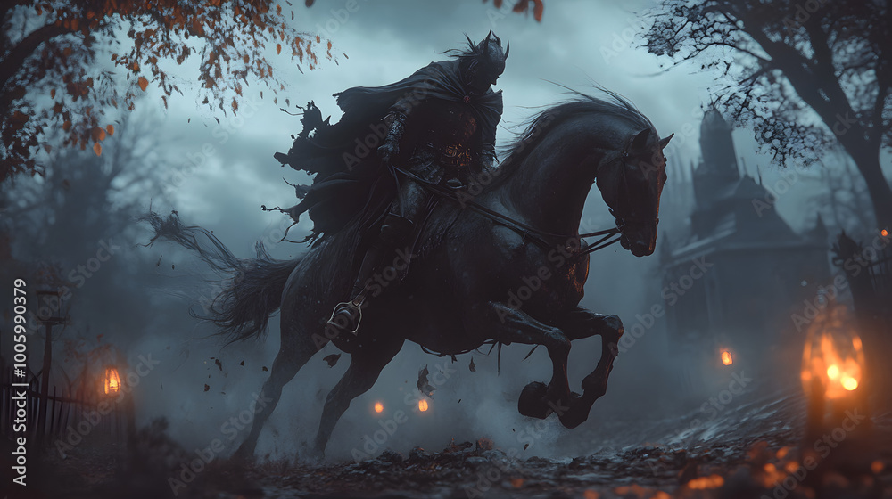 Headless horseman, Halloween illustration of the scary headless man ...