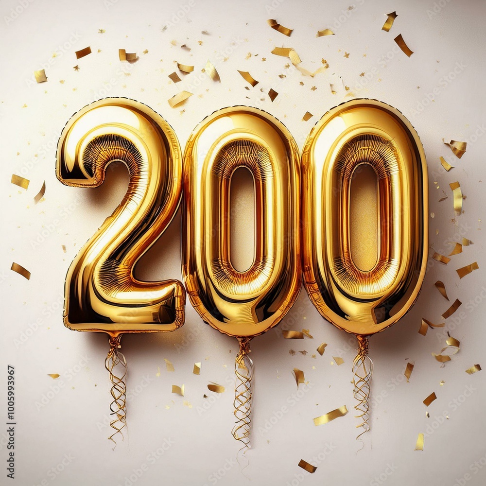 Gold birthday / anniversary balloon, number 200, white background with ...