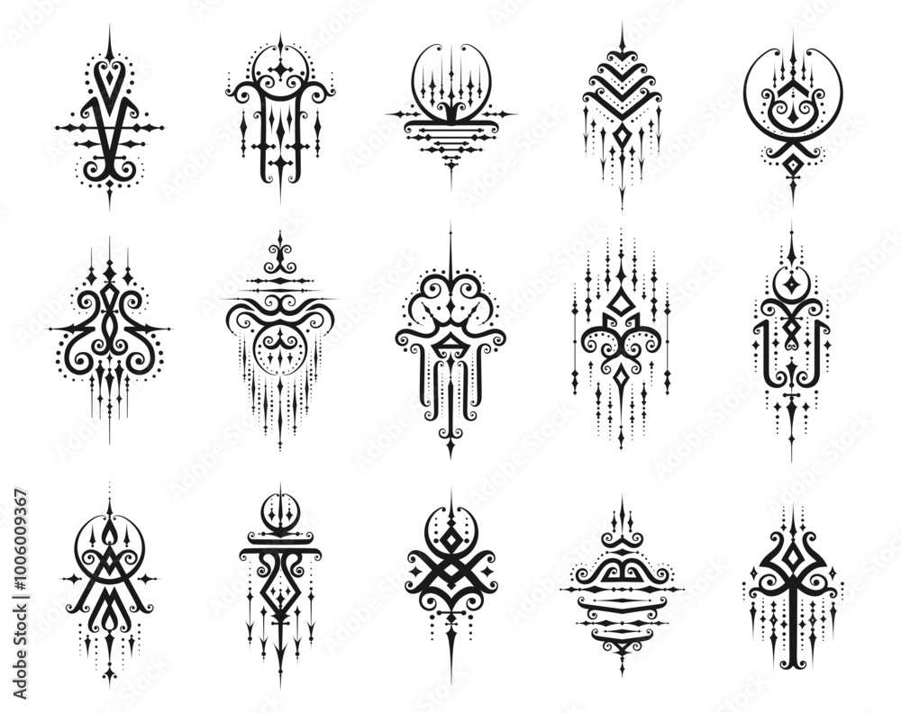 Sacred oriental Thai symbols and Buddhism religious signs for tattoo or ...