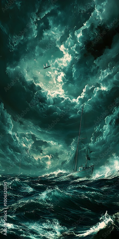 Dramatic digital collage depicting the mysterious Bermuda Triangle a ...