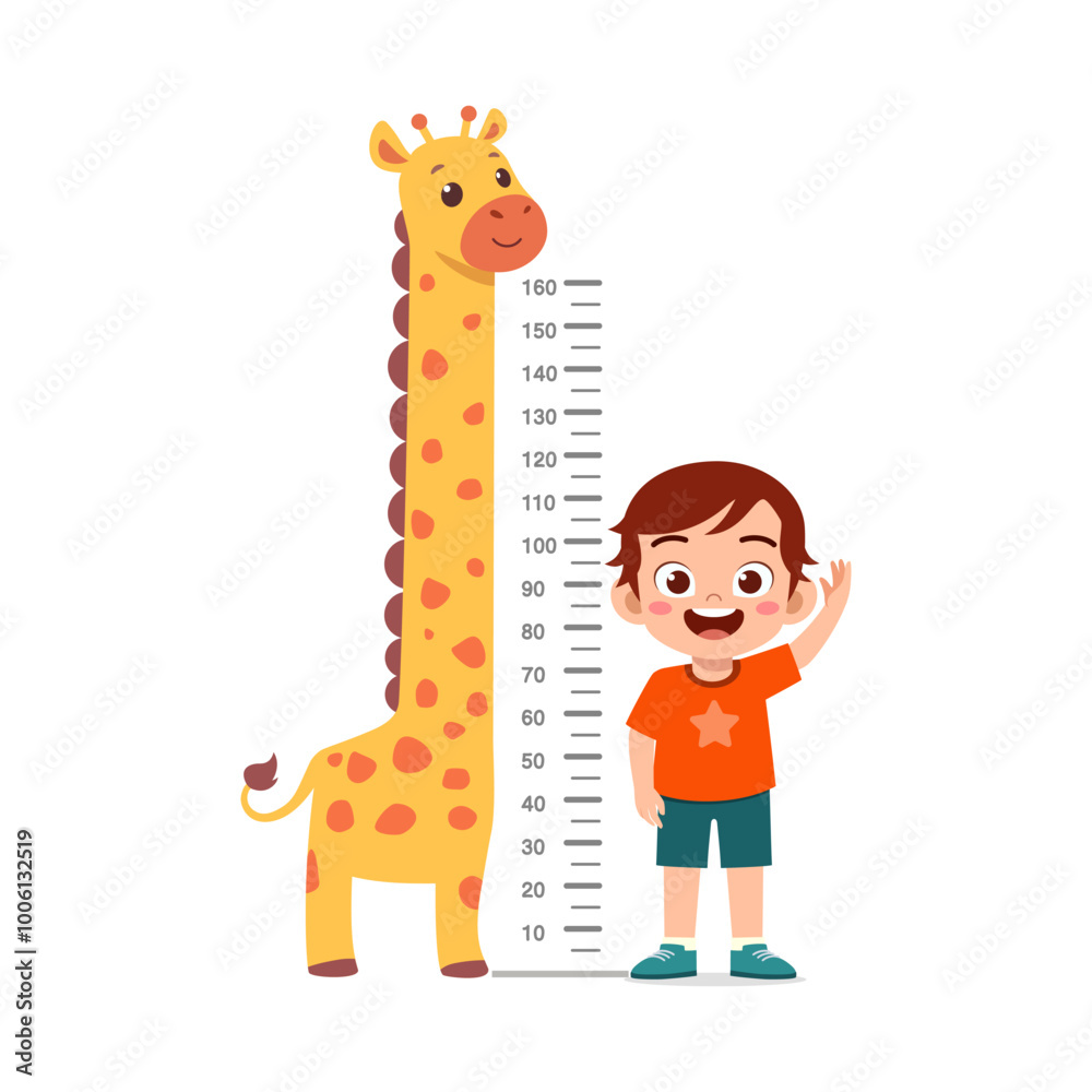 little kid do height measure with ruler Stock Vector | Adobe Stock