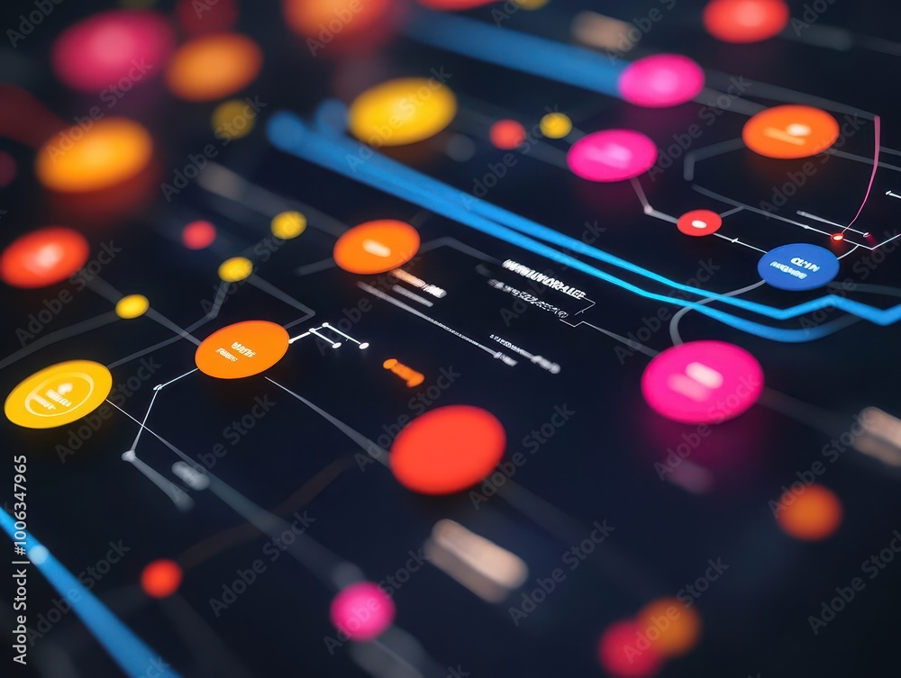 Customer journey map with dynamic flowcharts, vibrant colors, high ...