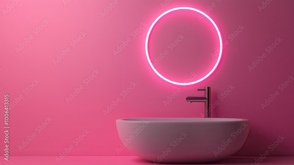 Gender-neutral bathroom symbol with neon lights, inclusive and modern ...