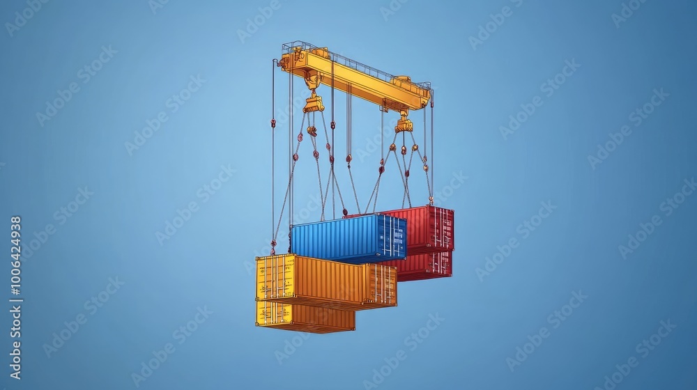 Vector image of an industrial crane lifting several containers for ...