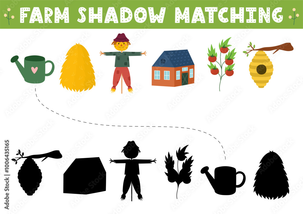 Find the correct shadow activity page with cute farm objects and ...