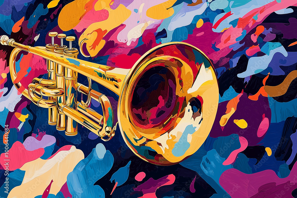 Jazz-inspired background with musical notes and trumpet illustration ...