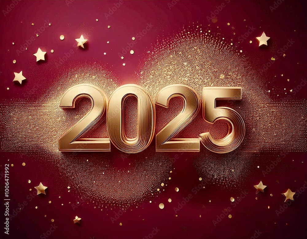 2025 number in golden font color on a burgundy background with gold ...