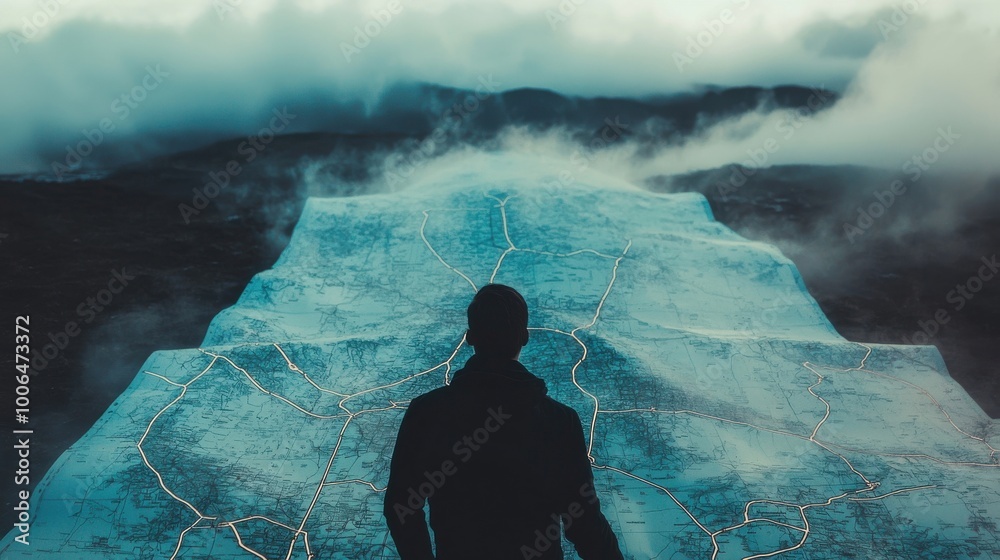 ภาพประกอบ Stock Empty Map of Dreams: A map laid out on a table, but all ...