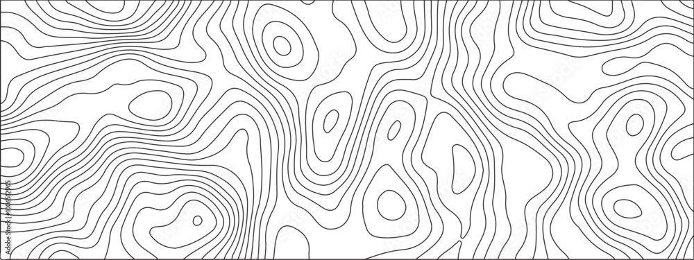 White background topography contour map with black curve lines ...