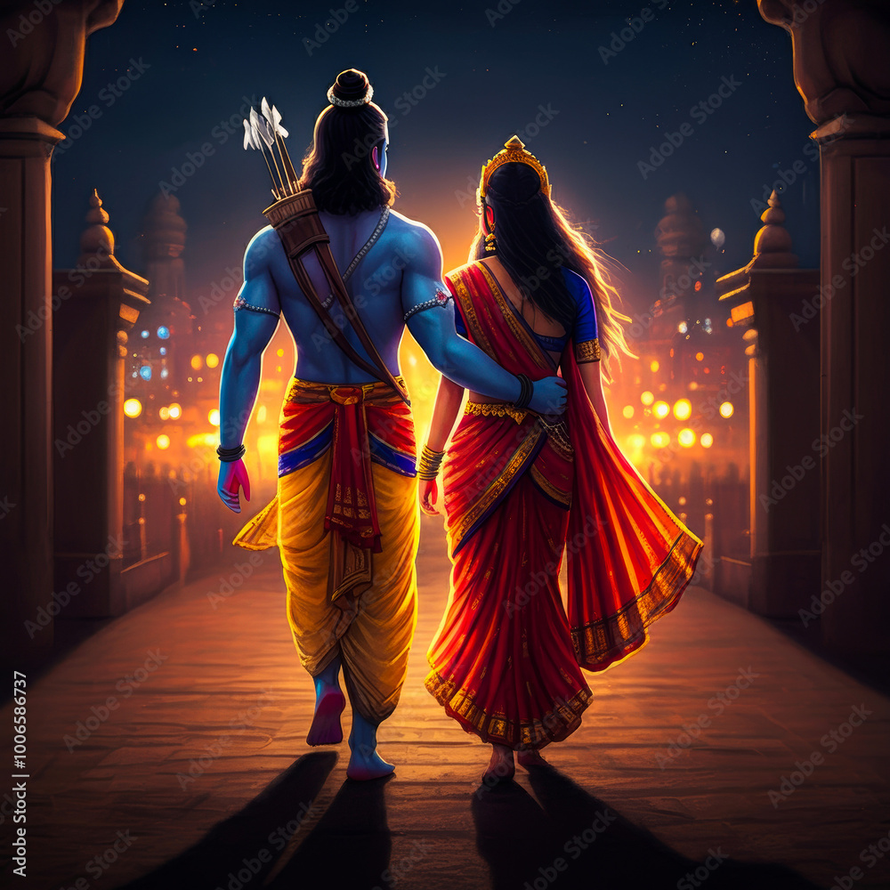Lord ram and sita in ayodhya, Hindu god, Indian culture. Fantasy night ...