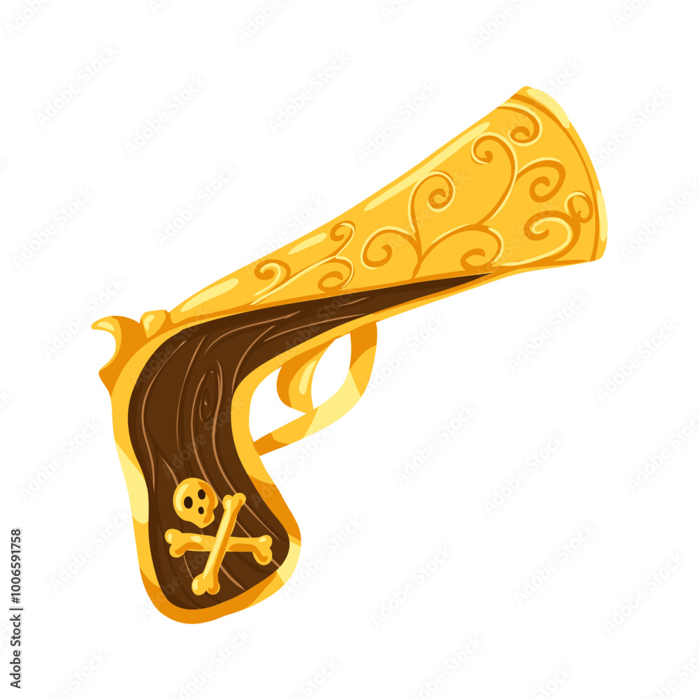 Gold revolver. Simple cartoon vector hand drawn illustration. Isolated ...