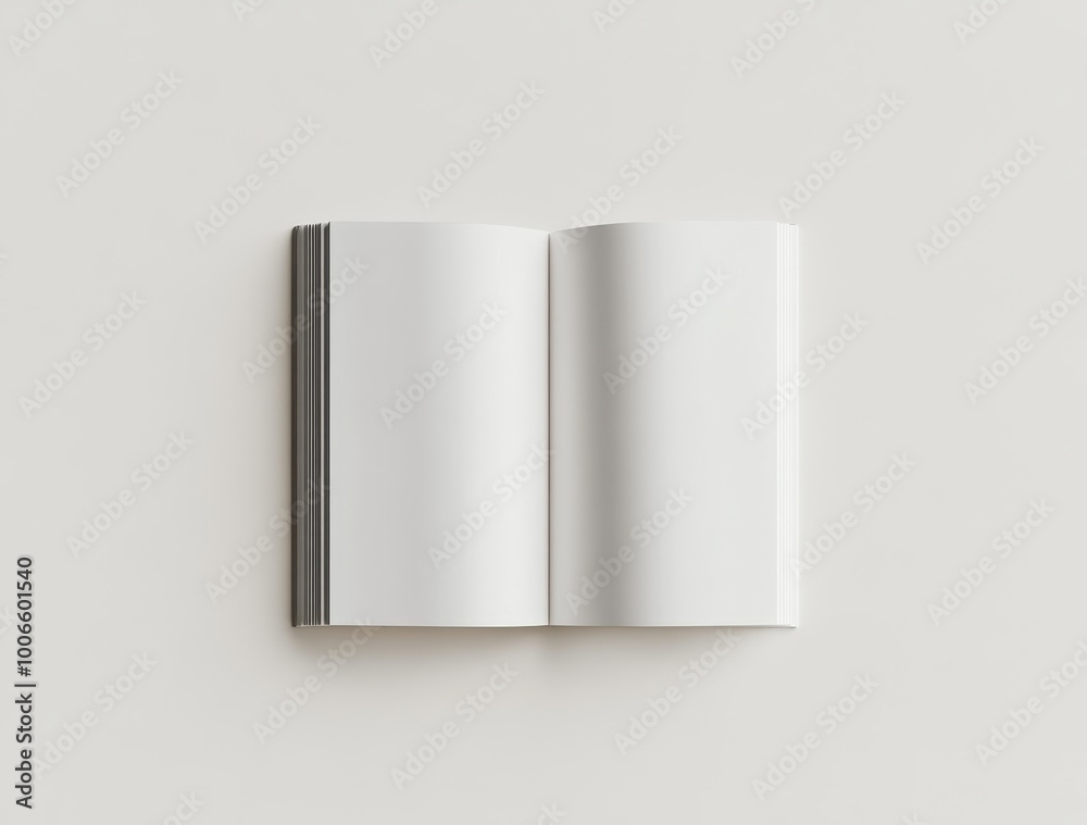 3D rendering of an open magazine blank page on a white background, top ...