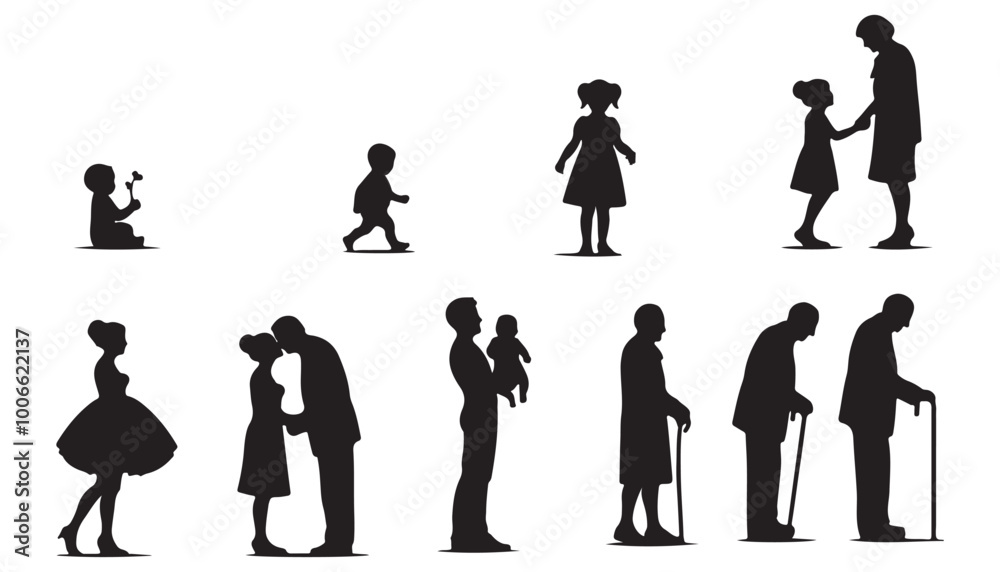 Life cycles of man and woman from a little baby to senior age vector ...
