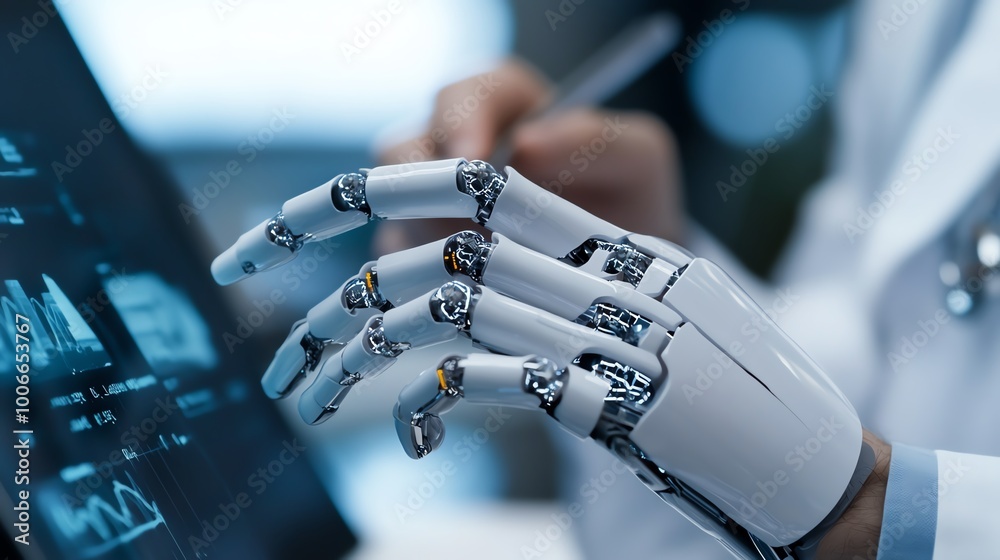 Doctor consulting with an AI assistant during patient treatment ...