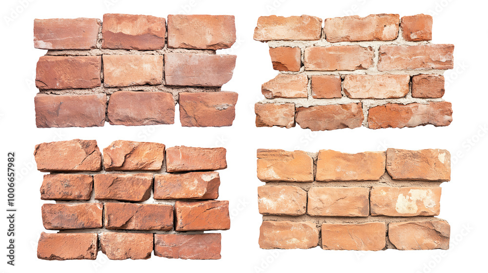 Four variations of brick wall textures on transparent background. Stock ...