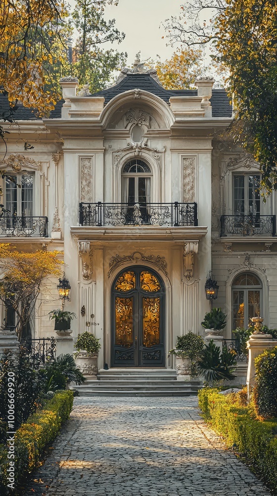 Elegant mansion with ornate architecture and lush landscape, showcasing ...
