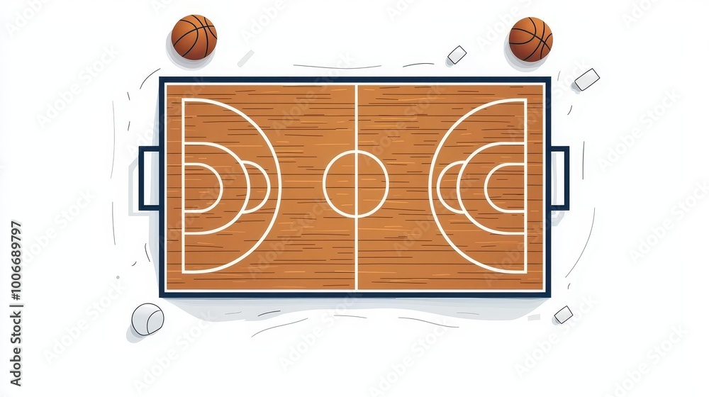 a basketball court layout clipart, sports field diagram, 2D vector ...