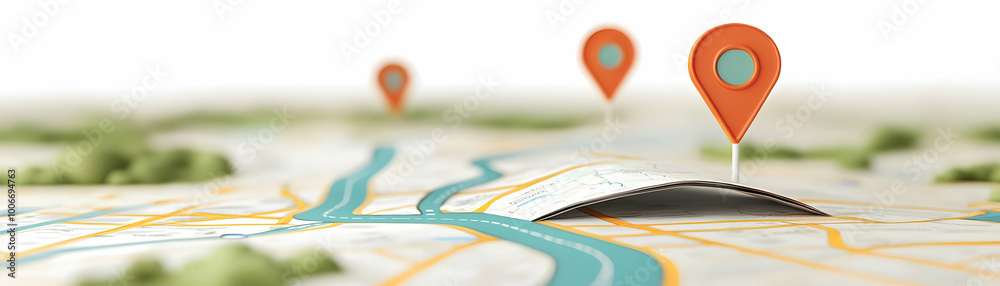 Vector Illustration of Floating Road Sign and Folded Map Symbolizing ...