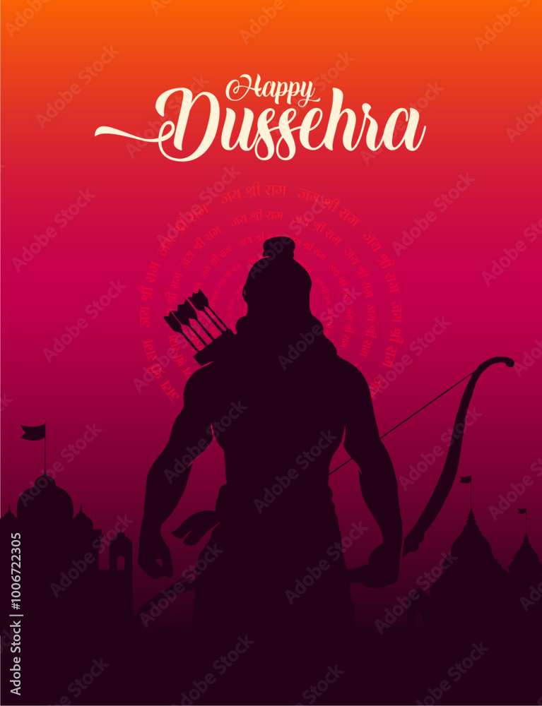 Happy Dussehra calligraphy with Shree Ram arrow vector, silhouette, and ...
