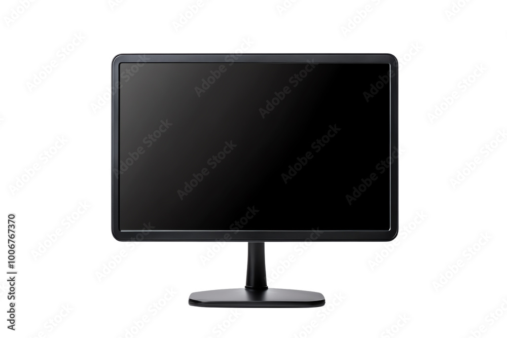 Black computer monitor with blank screen on white isolated background ...