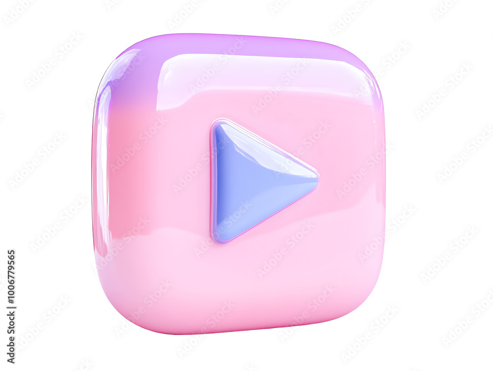 Colorful play button icon, soft pastel colors, glossy finish, white ...