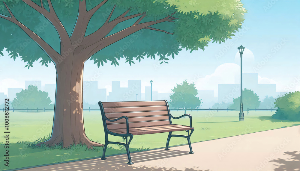 Minimal Park Bench Under Tree for Mobile Visual Novel Outdoor Scene ...