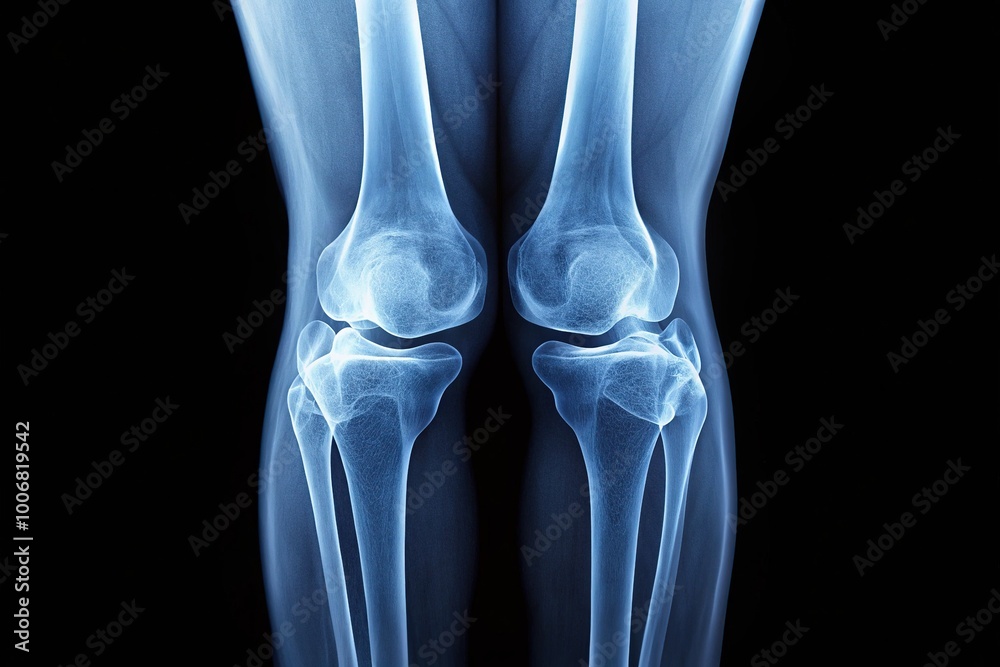 Stock-Foto „The tibia and femur bones form the knee joint, with hyaline ...