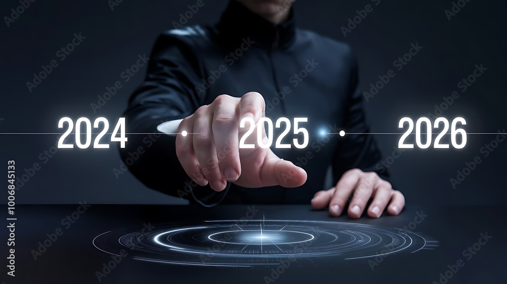 erson Selecting the Year 2025 from a Futuristic Timeline, 2025 New Year ...