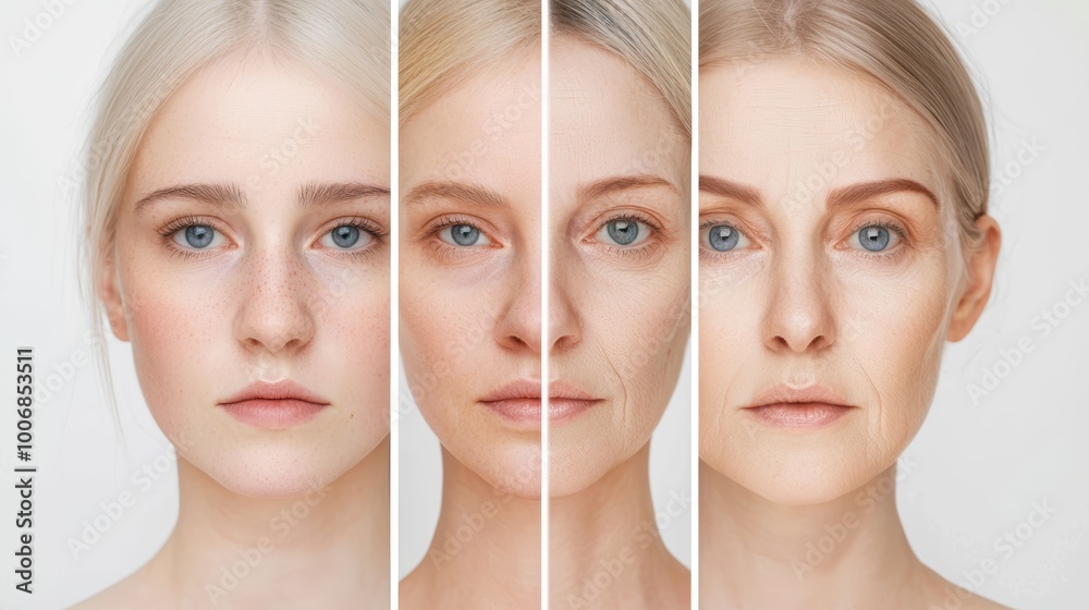 A photographic comparison of the same person at different ages, showing ...