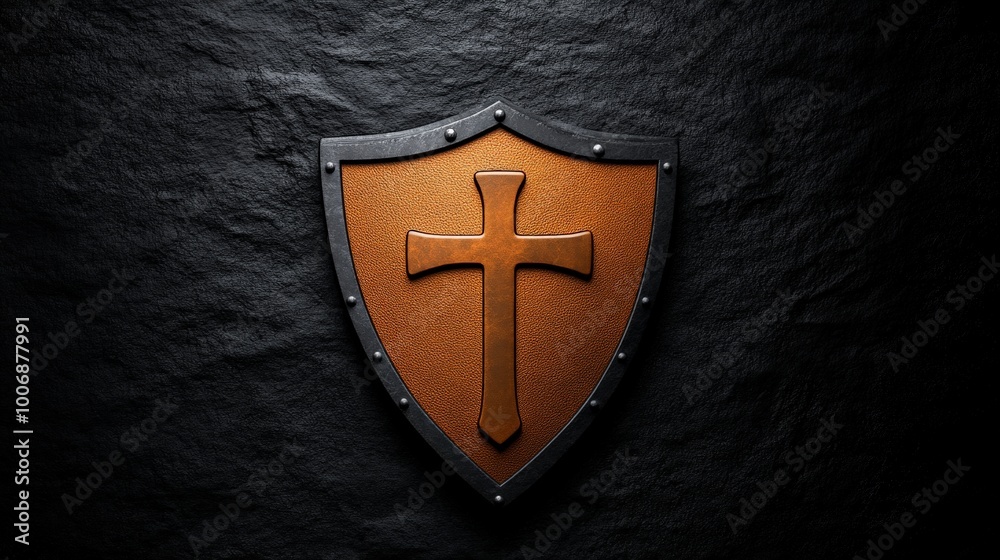Medieval Crusader Shield: A rustic, aged shield with a prominent cross ...