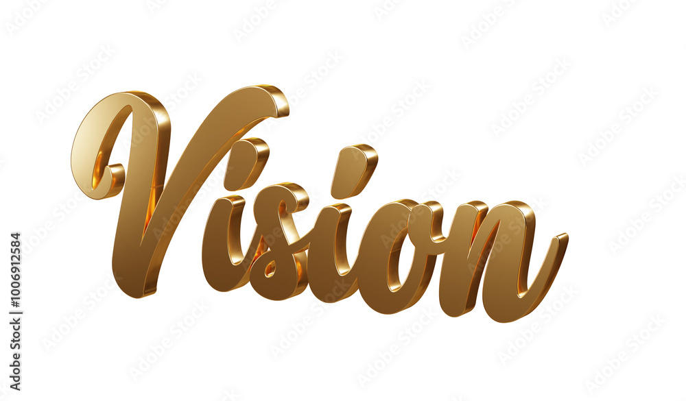 Luxury 3D gold text "Vision" on transparent background. Three ...