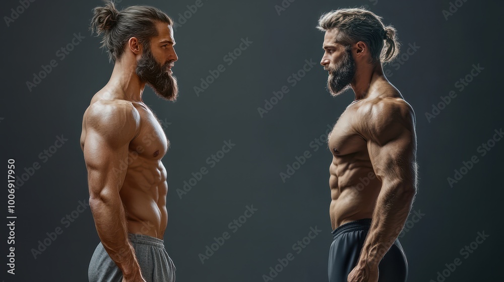 A side-by-side comparison of a mans physique before and after an ...