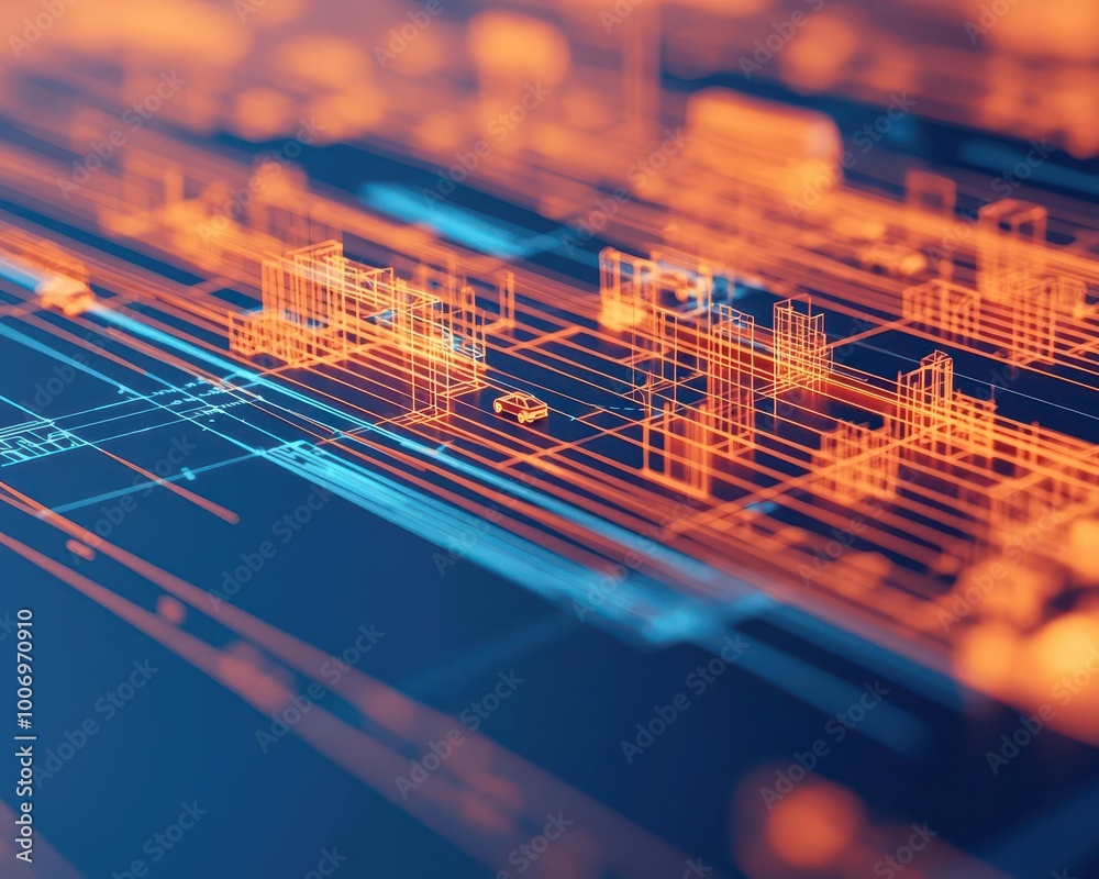 Transport system blueprints transforming into graphs of fuel costs and economic impact ...