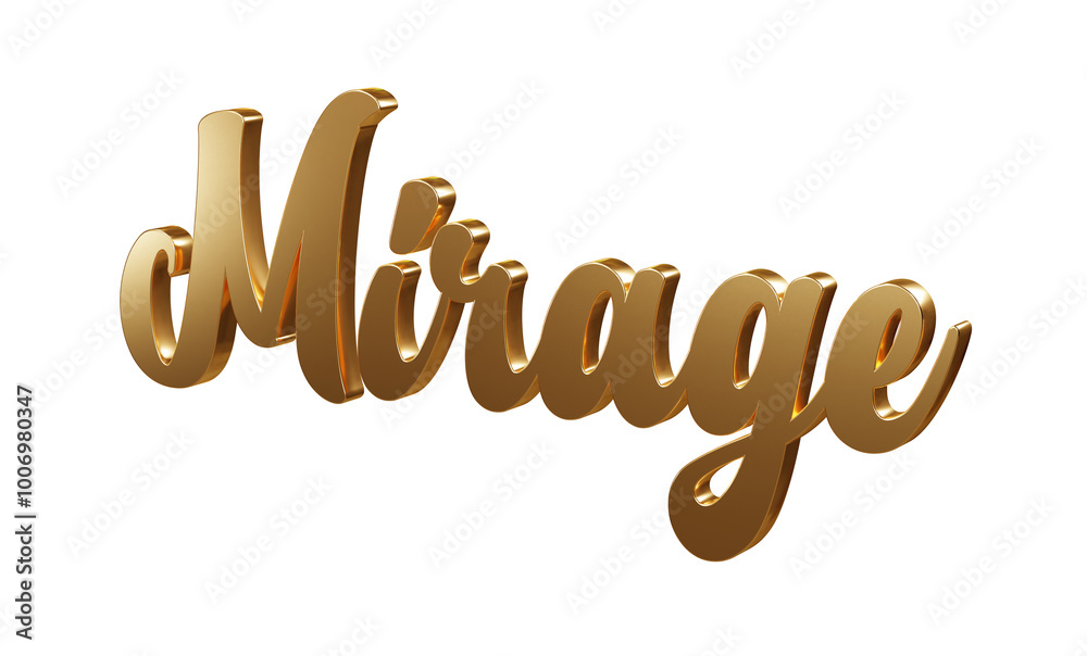 Luxury 3D gold text "Mirage" on transparent background. Three ...