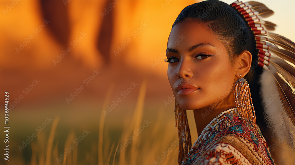 An ultra-realistic 8K portrait of a Native American woman wearing a ...