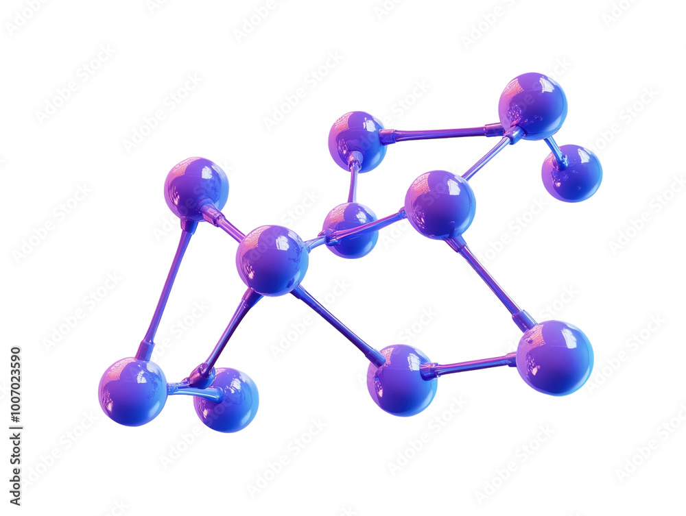 Purple 3D representation of a protein molecule against a blue ...