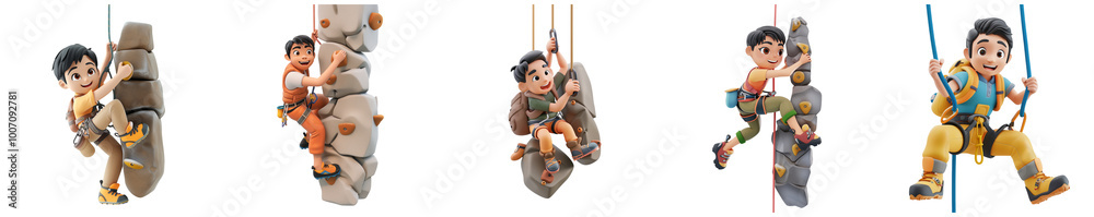 Asian man mascot rock climbing, 3D cartoon illustration, isolated on ...